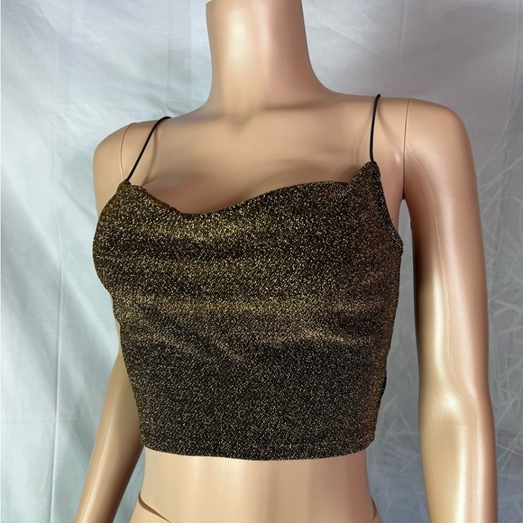 Divided | Tops | Black Gold Glitter Spaghetti Strap Crop Top | Poshmark